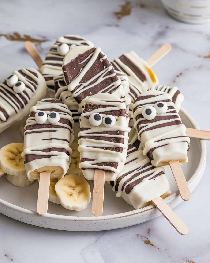 Spooky Banana Mummy Pops Recipe for Halloween - recipedrizzle.com